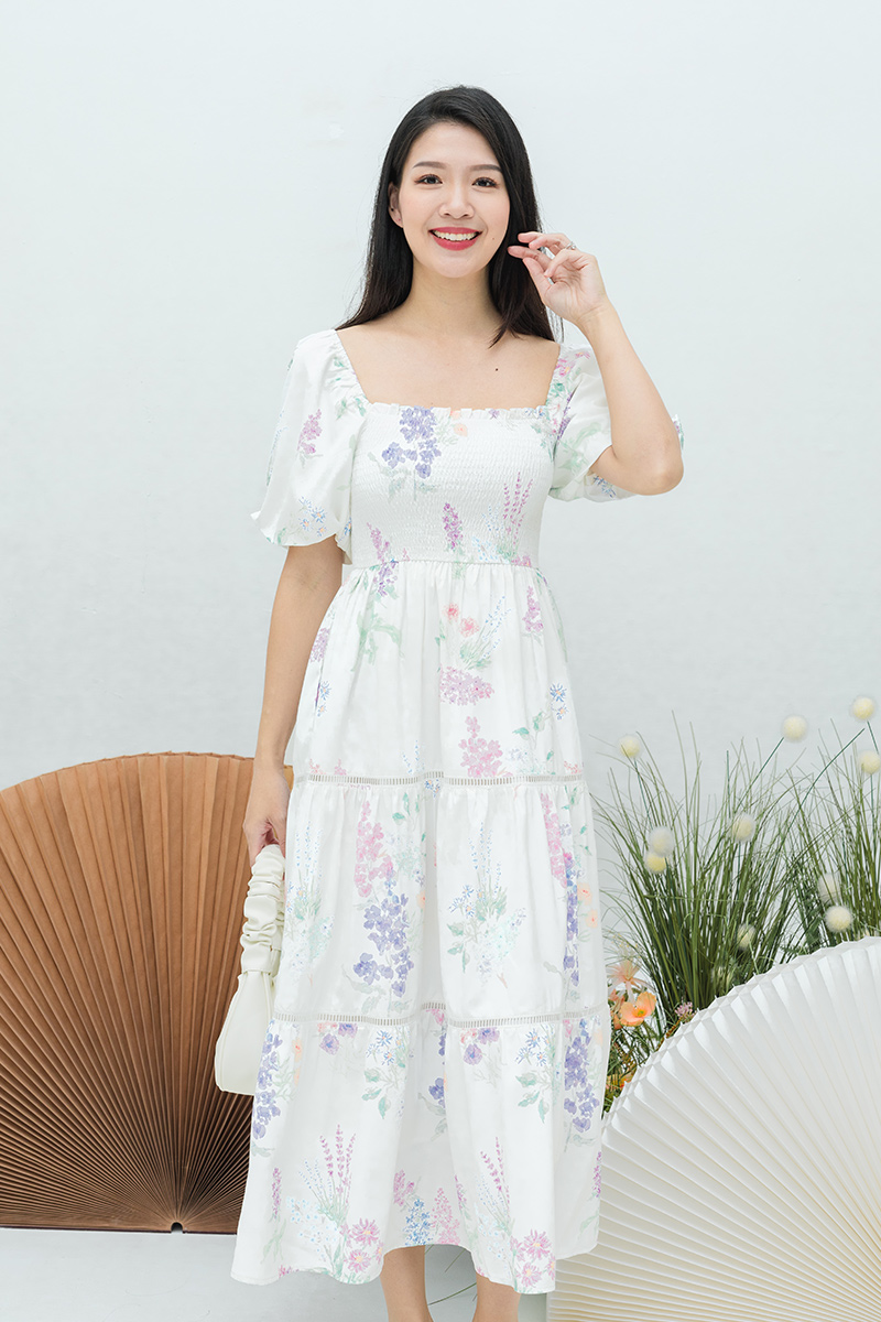 BACKORDER Gentle Lady Ladder Trim Dress in Watercolour Florals ...