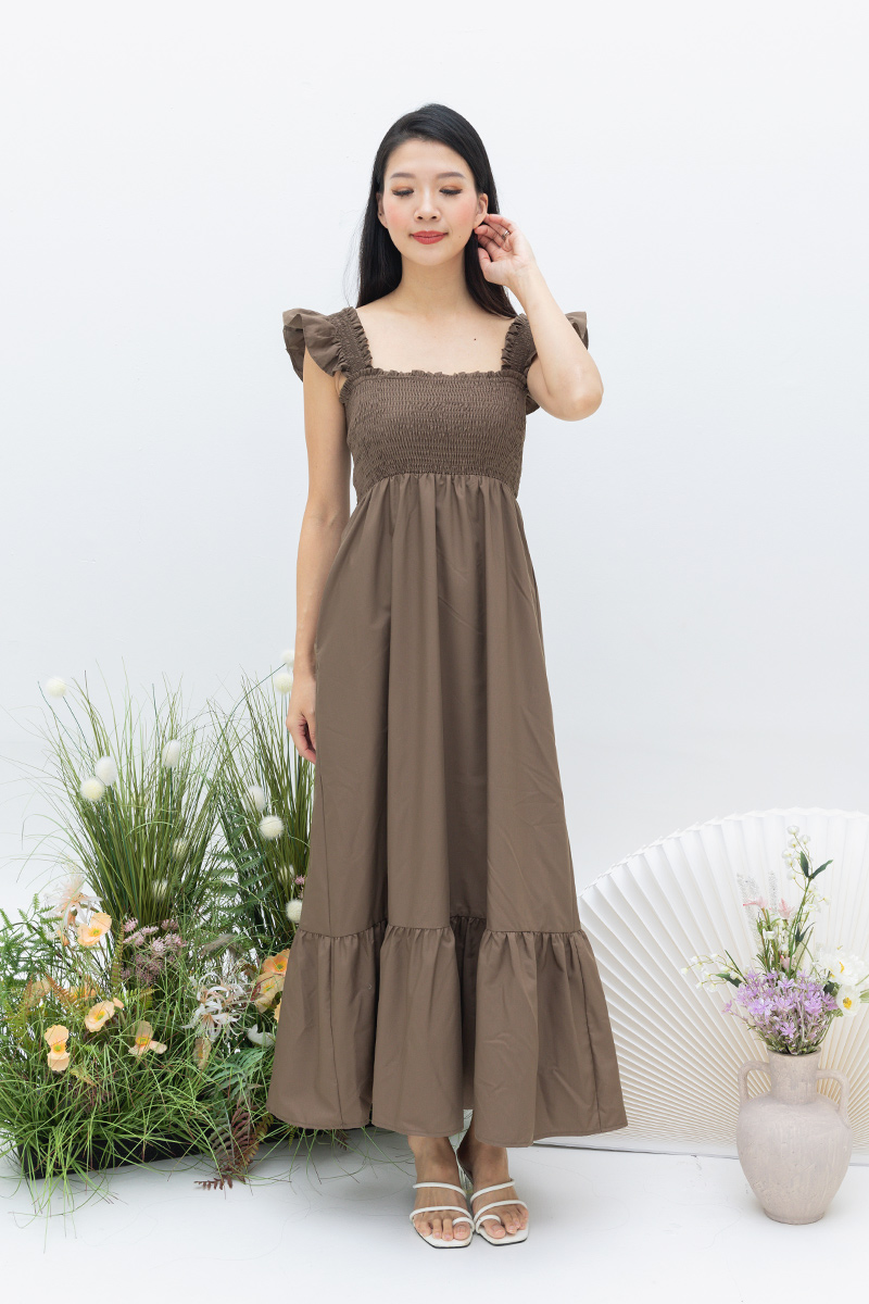 Flutter Fairy Smocked Dress in Brown | FlymetoParis